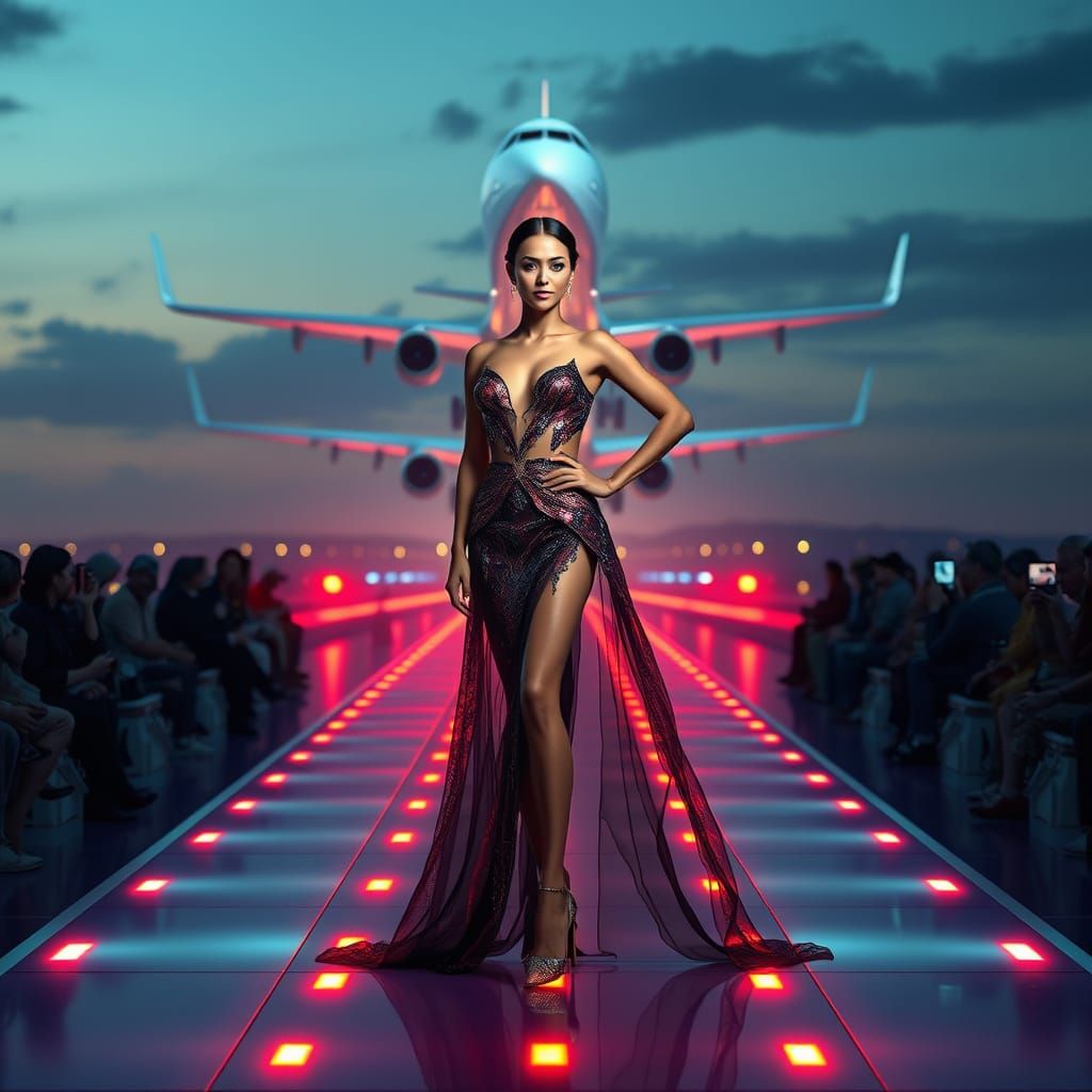 Elegantly posing model on a glowing runway set!