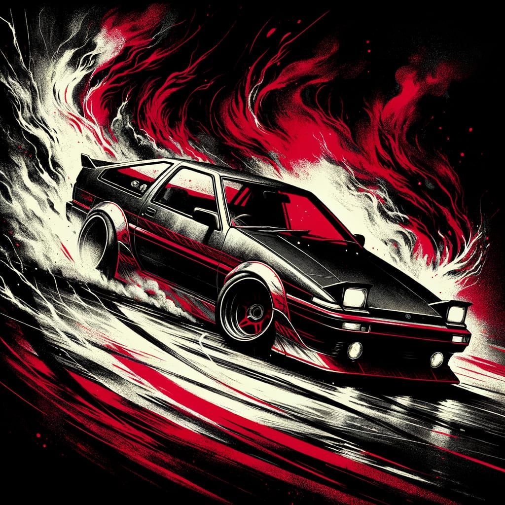 Initial D ae86 trueno Drifting around the corner. negative black and ...