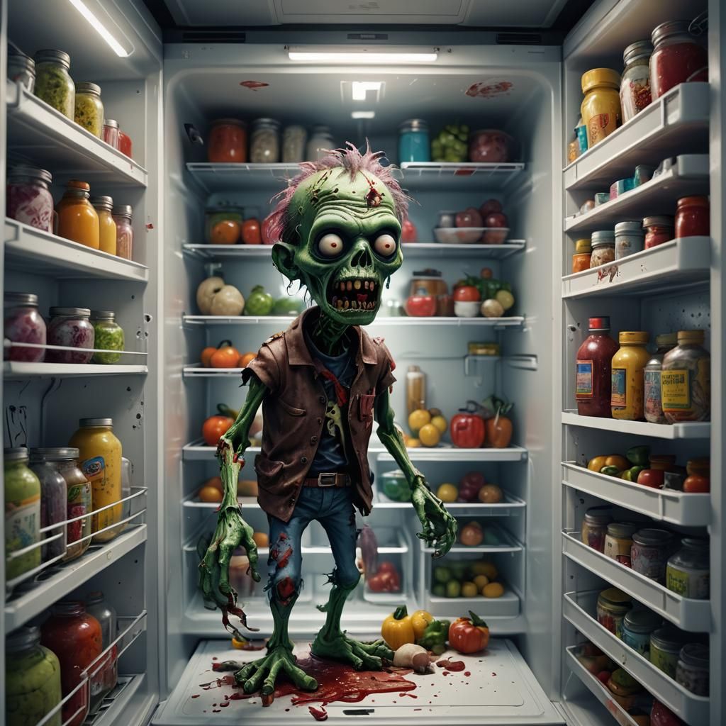 Thin little toy zombie in a fridge - AI Generated Artwork - NightCafe ...