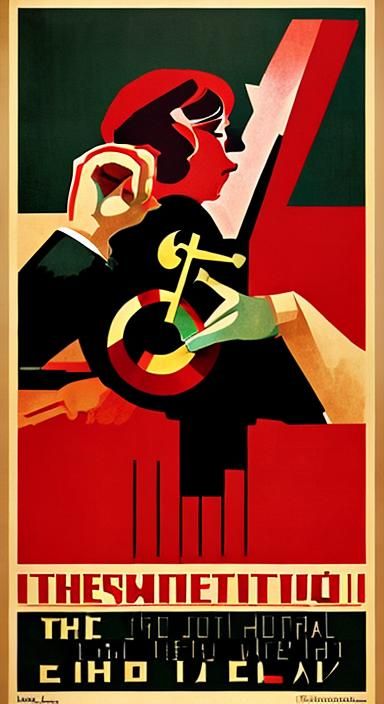 Socialist realism poster a symphony conducted by clock hands