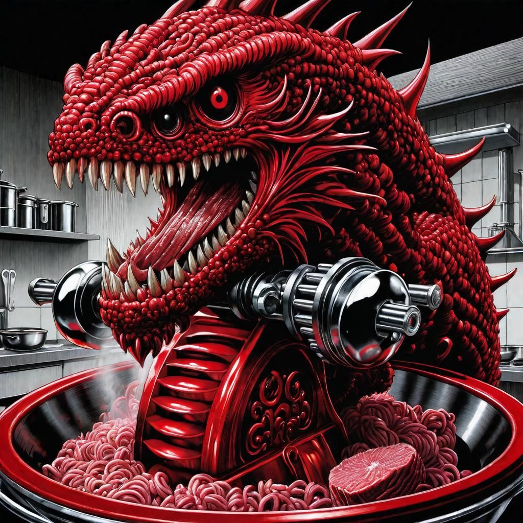 Monster kitchen meat grinder - AI Generated Artwork - NightCafe Creator