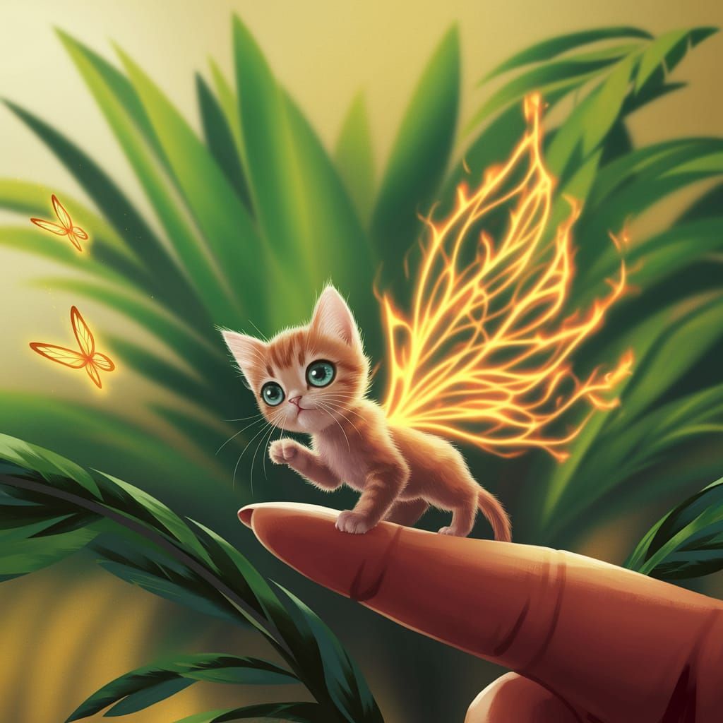A tiny, luminous kitten crafted from living flames... - AI Art