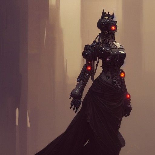 laying beautiful painting of a crowned robotic cyberpunk princess in a ...
