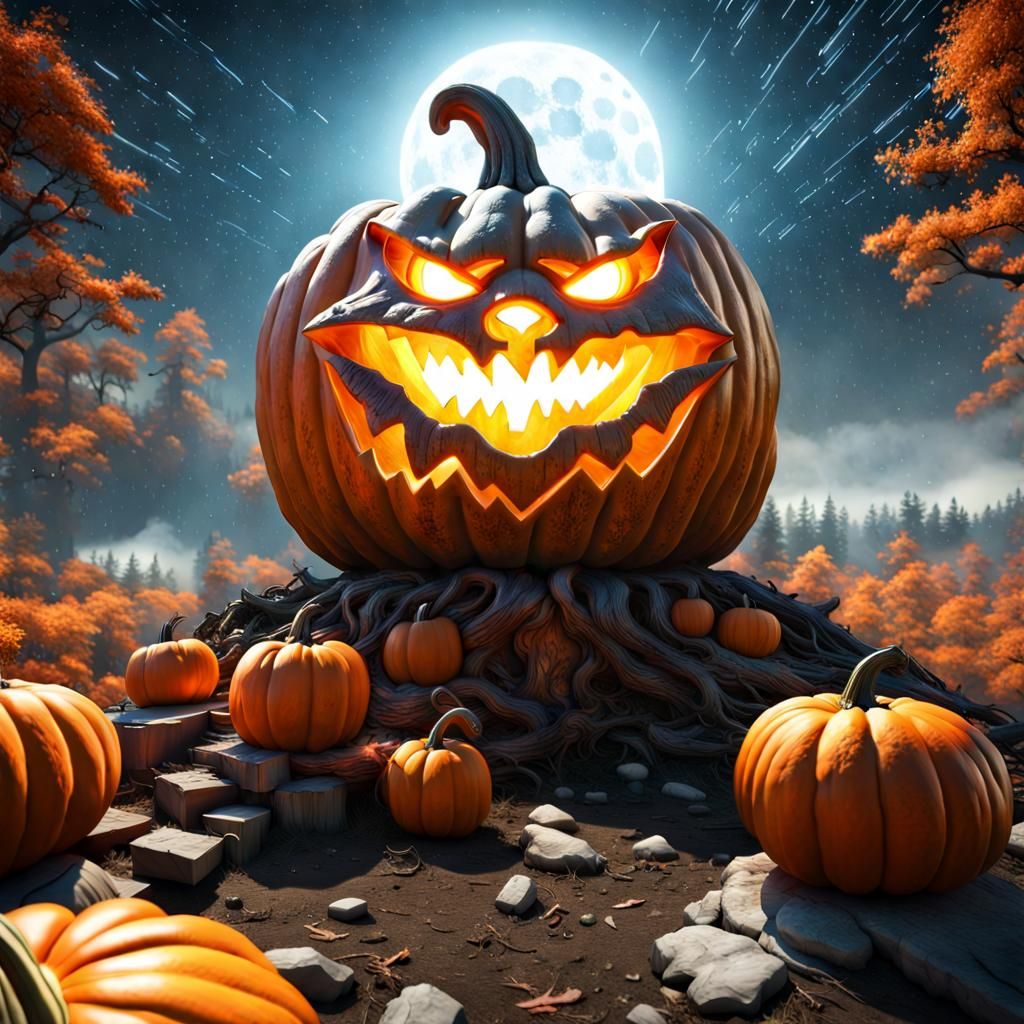 A giant halloween pumpkin with a carving - AI Generated Artwork - NightCafe Creator