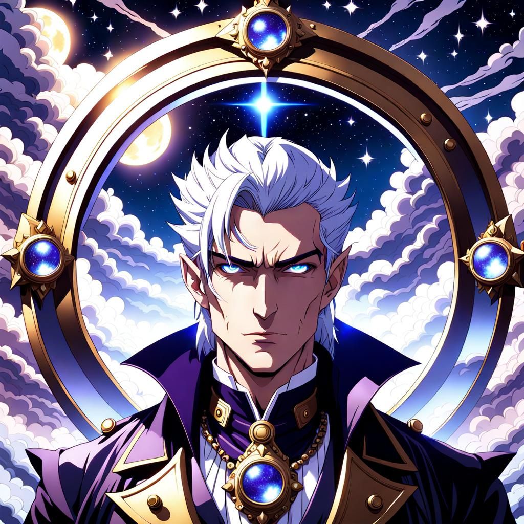 anime male vampire under starry night sky with Full moon the circle ...