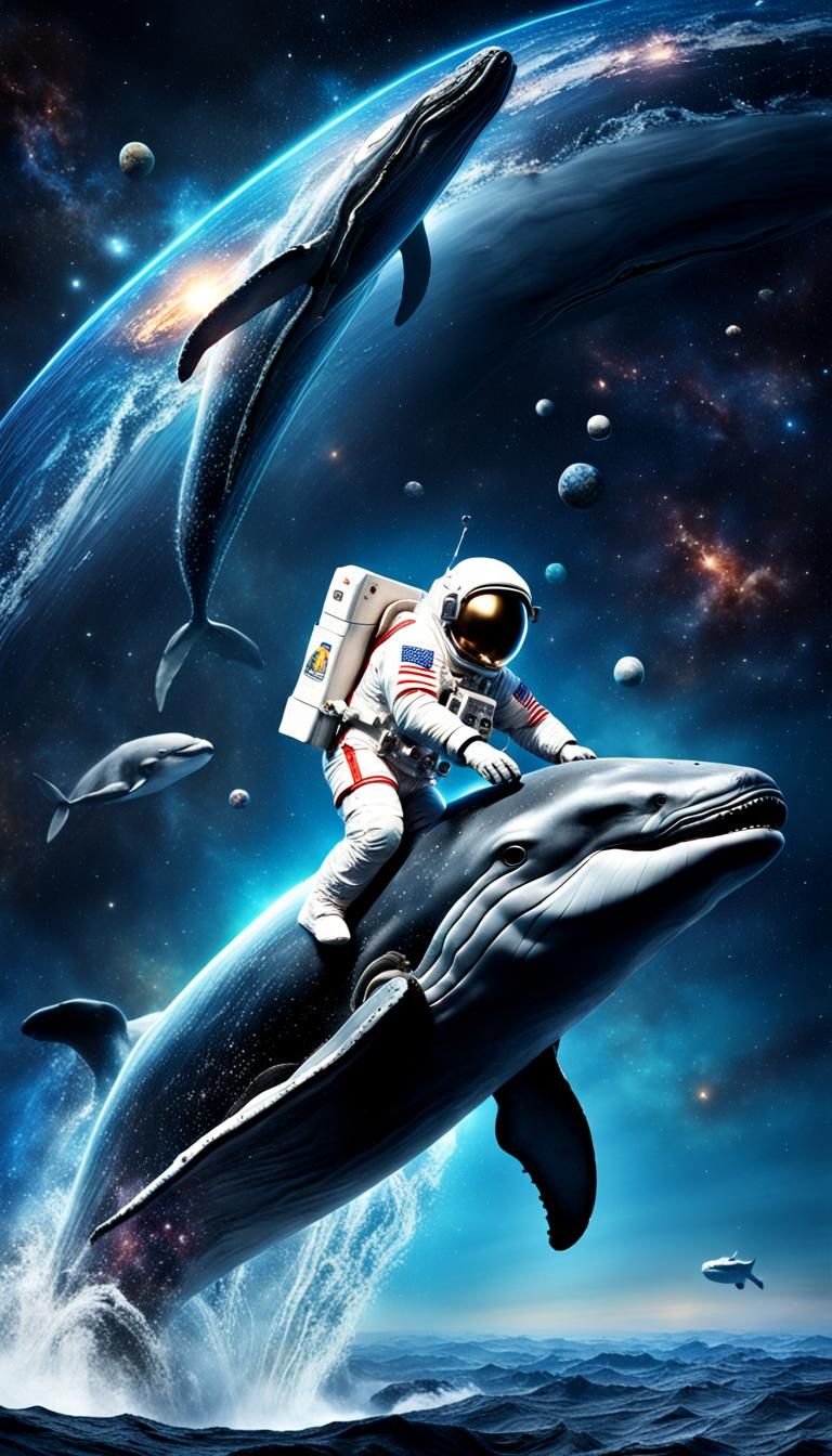 Random objects in space Astronaut riding a whale through our galaxy ...