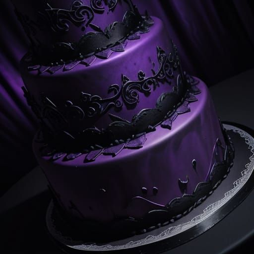 Gothic cake Hecate themed with black icing with purple icing accents ...