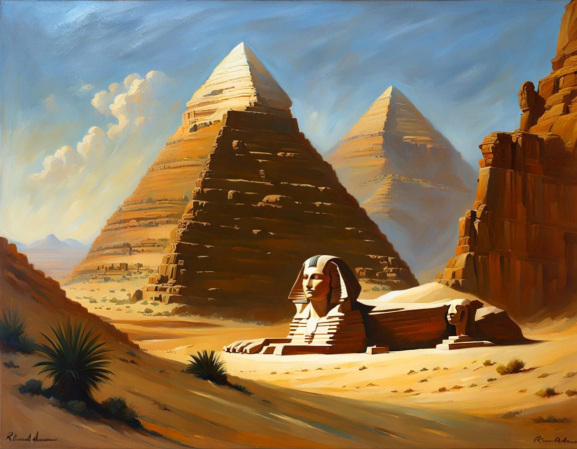 The all time guardian - majestic sphinx in desert, scarabs; oils ...