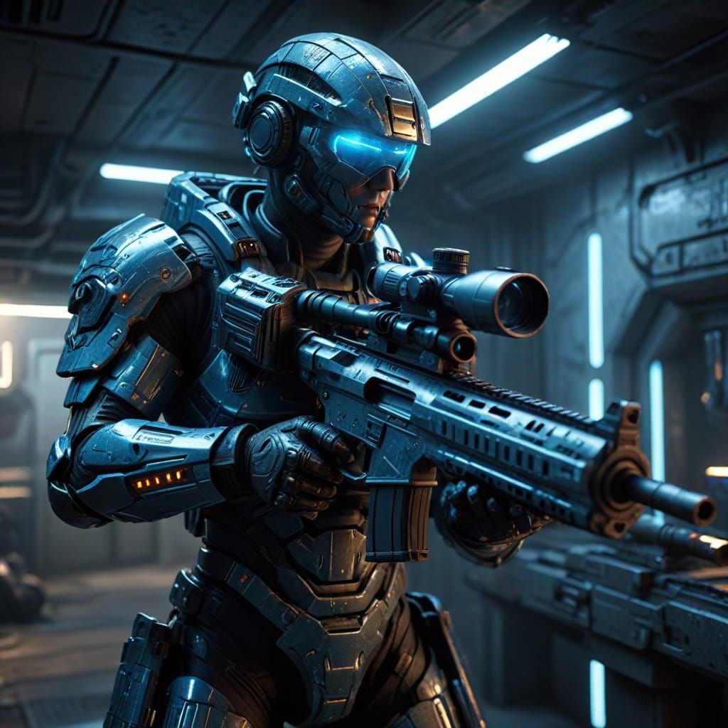 Realistic photo of an elite cyborg Soldier wearing striped camouflage ...