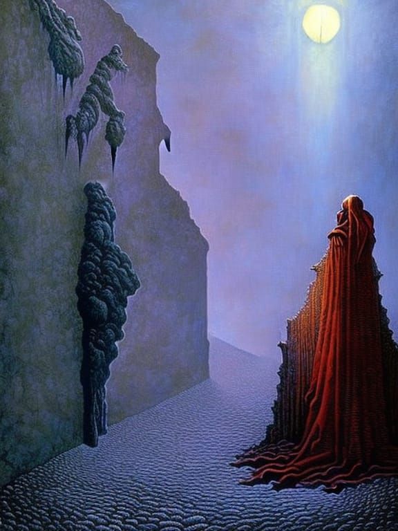 alien monster casting a very scary shadow on the wall of a dark alley ...