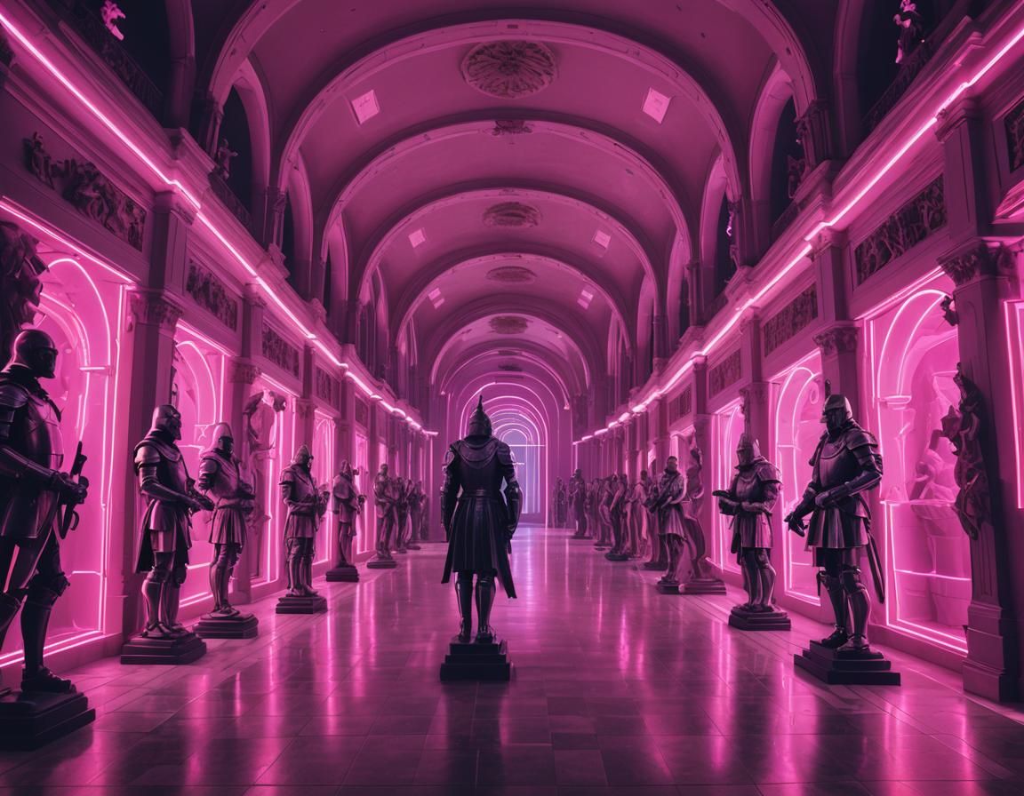 big magnificent hallway with knights statues - AI Generated Artwork ...