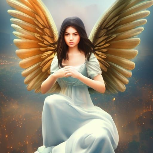 Angel sitting on the empire state building with other winged angels ...