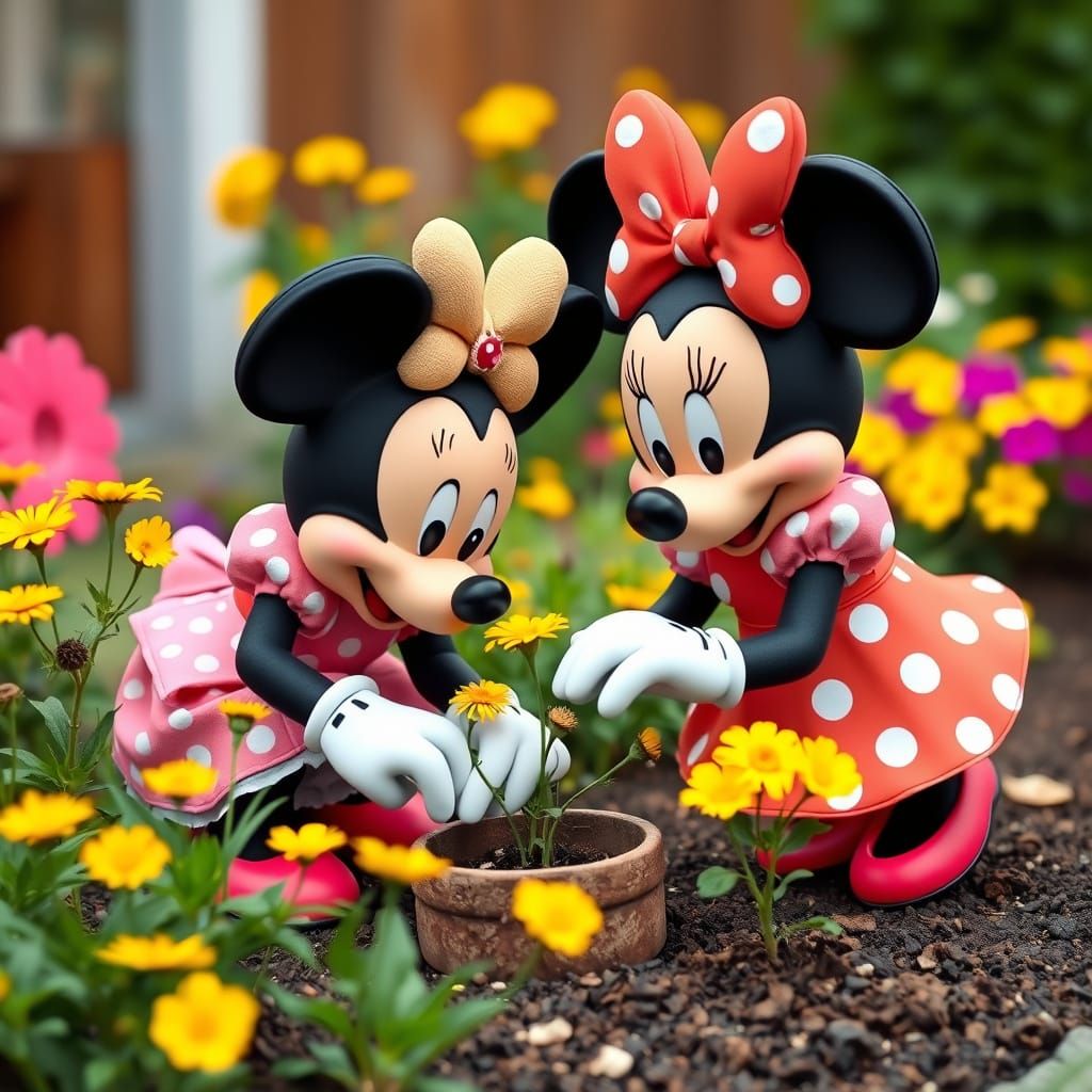 Minnie Mouse and many flowers - Minnie Mouse Planting Yellow...
