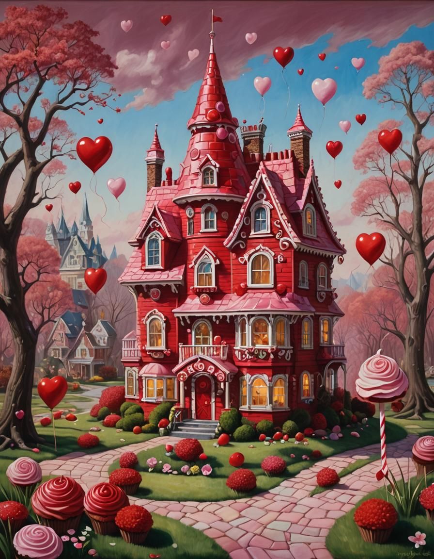 candyland red-velvet valentine cupcake theme house - AI Generated ...
