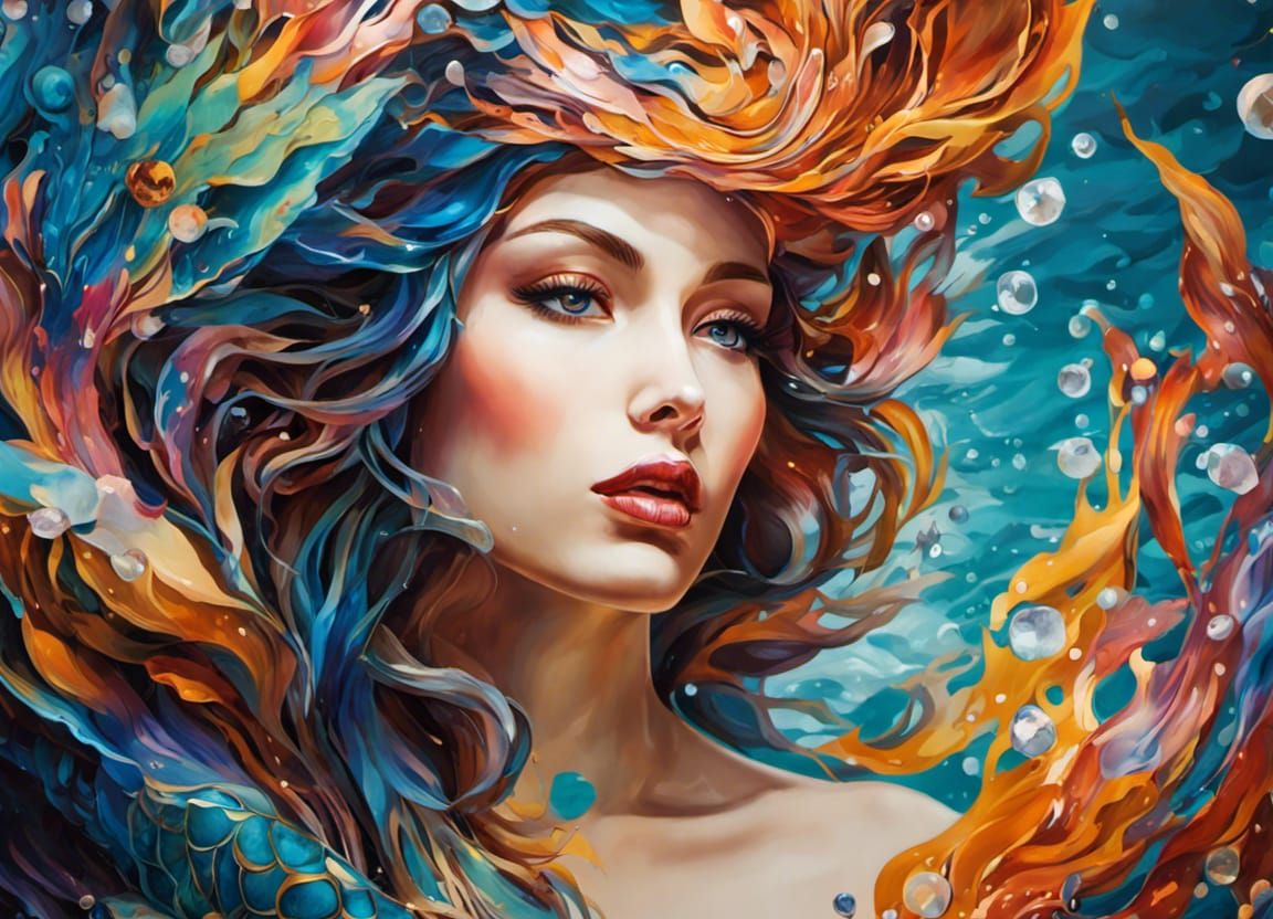 marquetry art of a Mermaid under the sea, Hyperdetailed, 8K, HDR, 3D ...