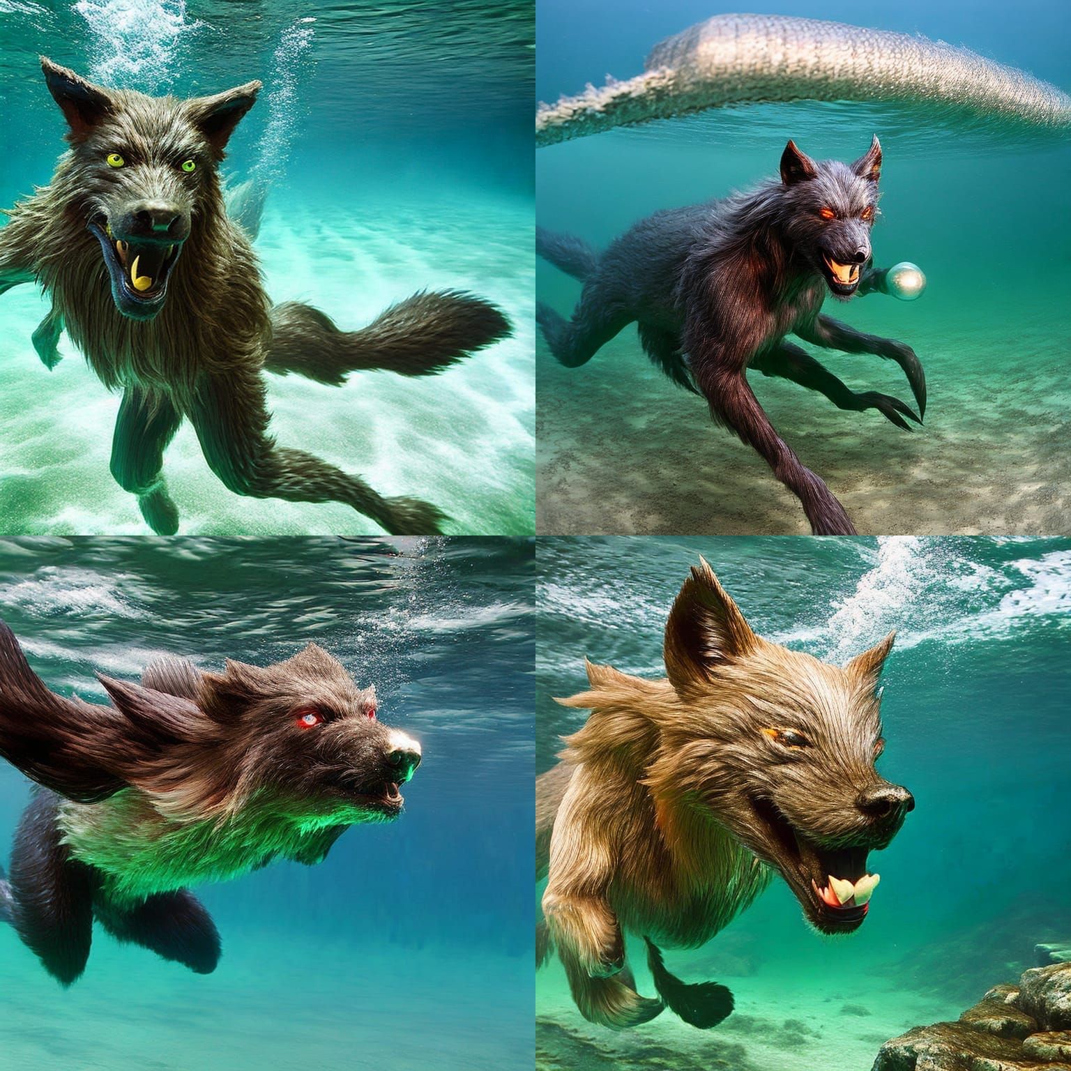 Anthropomorphic werewolf swimming underwater - AI Generated Artwork ...