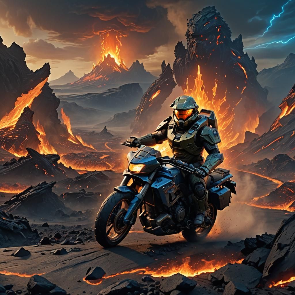 Master Chief as Ghost Rider - Master Chief as the Fiery Ghos...