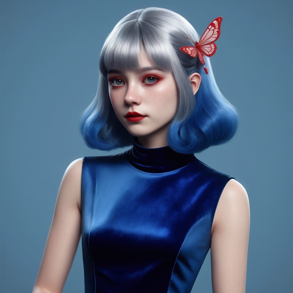 Ethereal Impish Beauty in Velvet Gown - AI Art