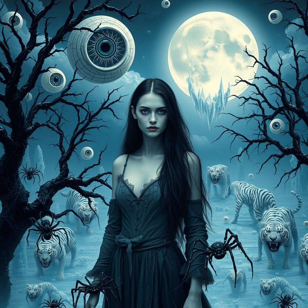 Vampire Woman in Crystal Desert, Horror Aesthetic - AI Art