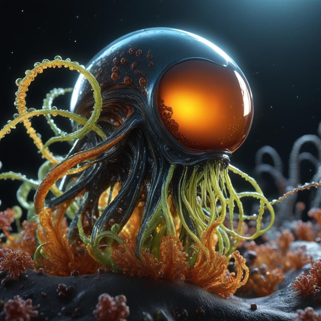 Volumetric lighting Shapeless alien-like appearance bumpy surface ...