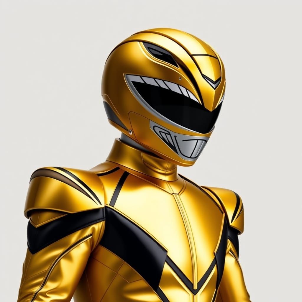 Gold power Ranger: Sleek, golden suit with black accents. The helmet ...