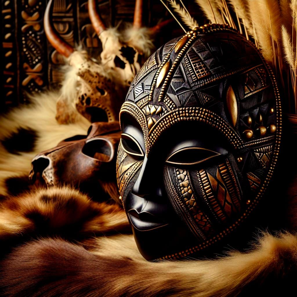 ebony african mask - African Ebony Mask with Gold Accents