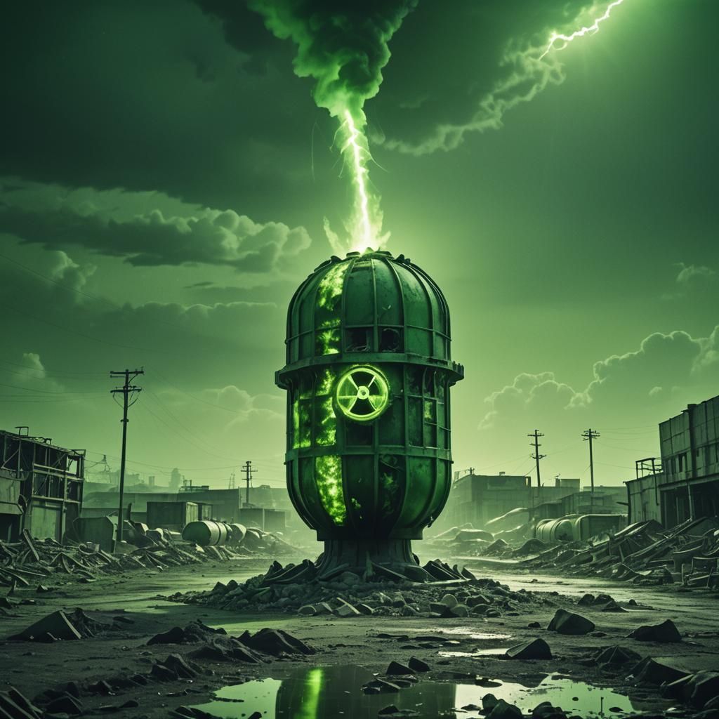 glowing green nuclear bomb in the post-apocalyptic city. - AI Generated ...