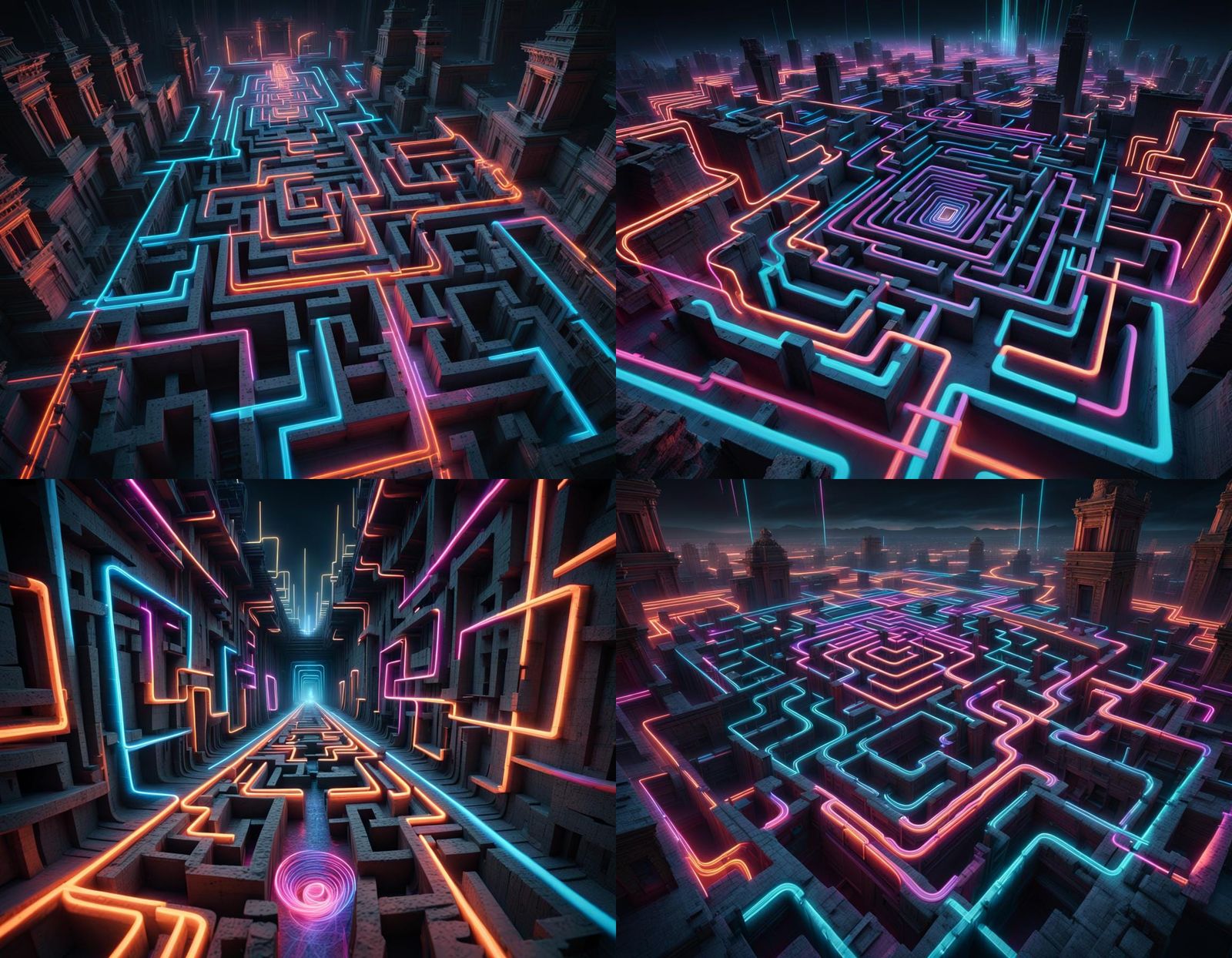 Abstract neon labyrinth 25jan24 - AI Generated Artwork - NightCafe Creator