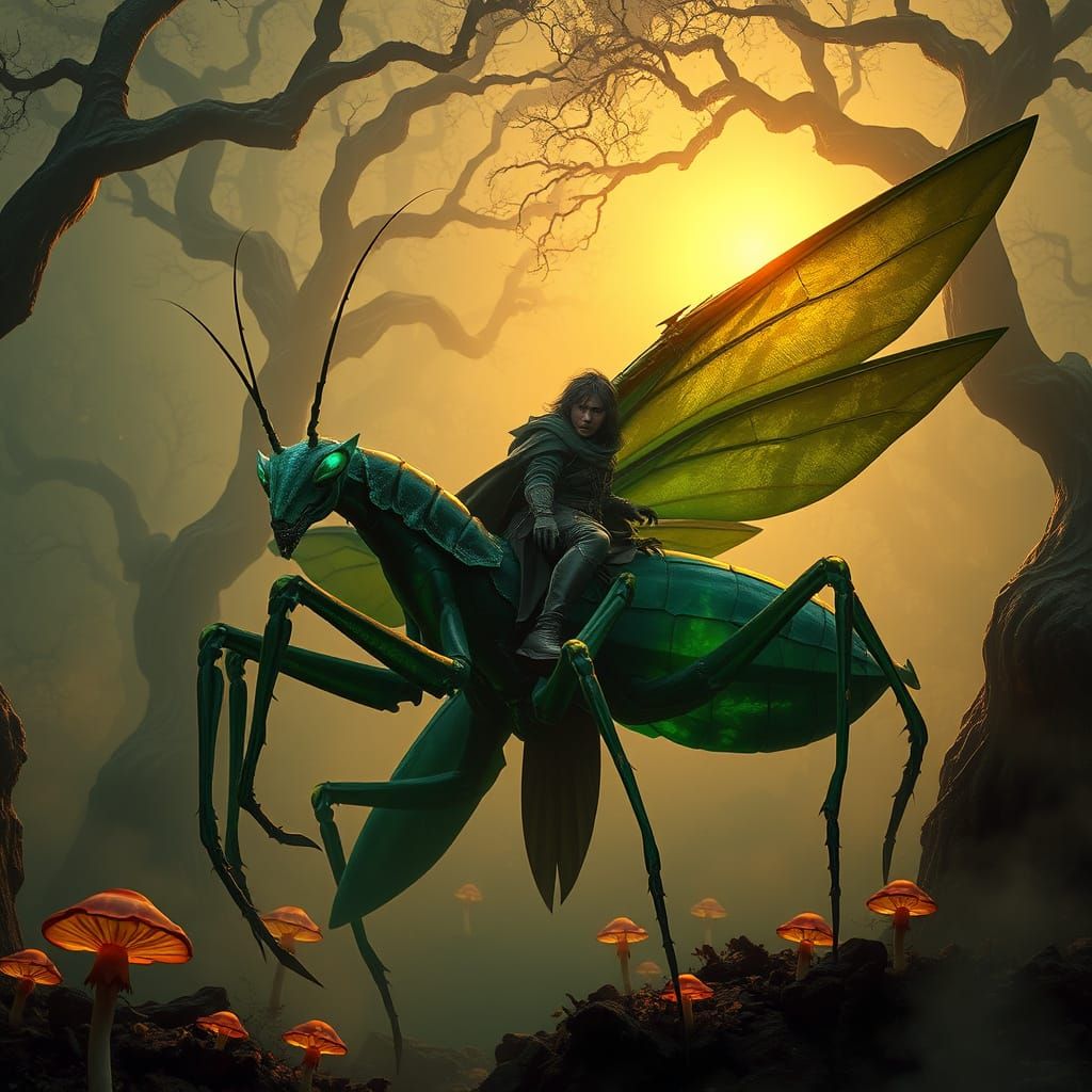 Fantastical Forest Encounter in Eerie Emerald - AI Art