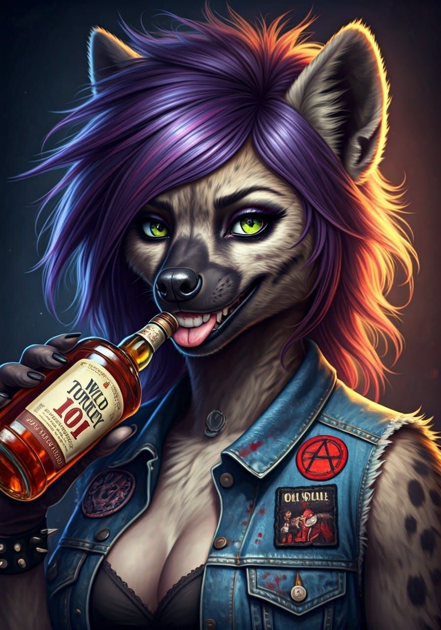 Scuzz Guzzler - Rebellious She-Hyena in Cyberpunk Style