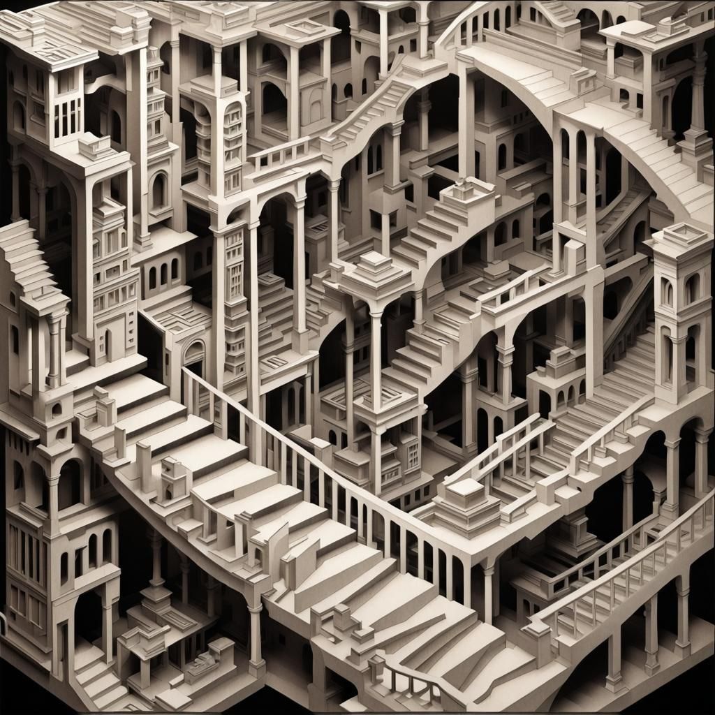 Kirigami impossible stairs (Escher style) - AI Generated Artwork ...