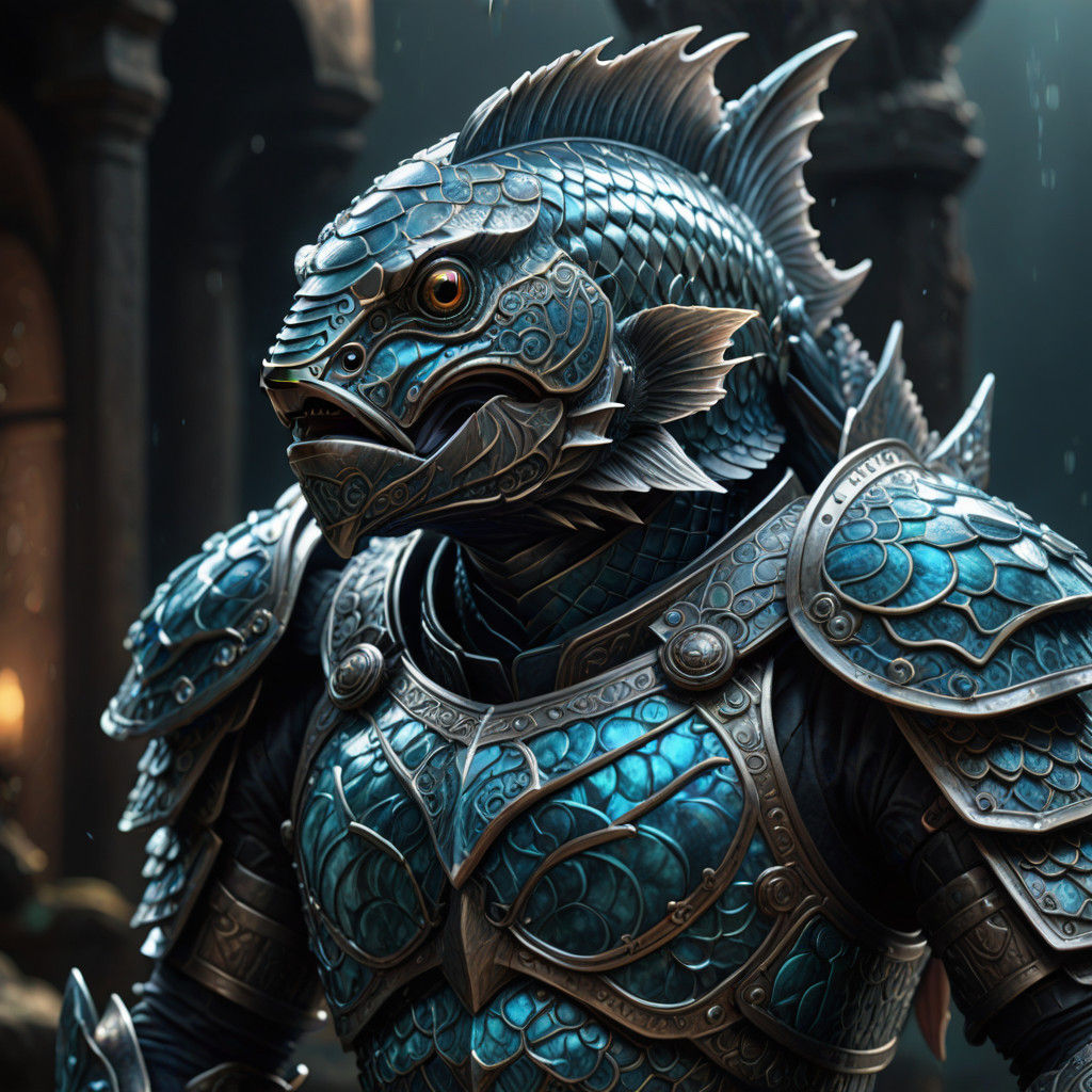 Hyper-Realistic Digital Art of a Fish Warrior in M... - AI Art