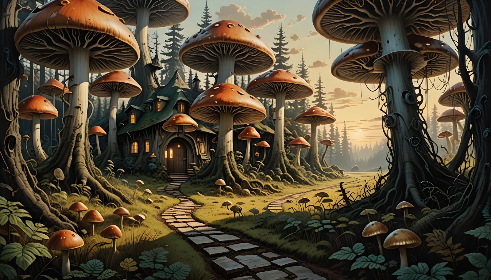 Eerie Land - Mushroom Forest Path in Giger Style