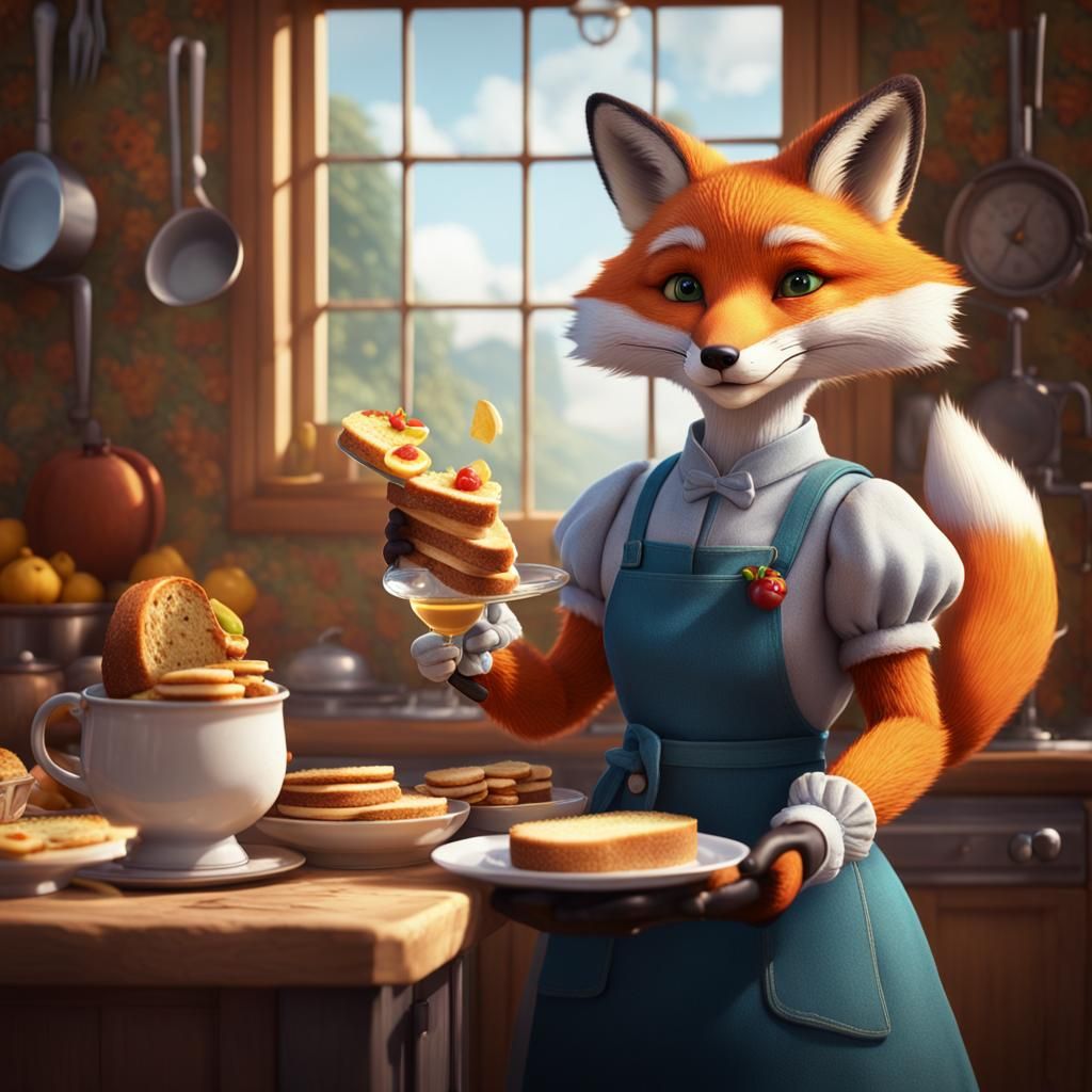 Cute Miss Fox having toast for breakfast. - AI Generated Artwork ...