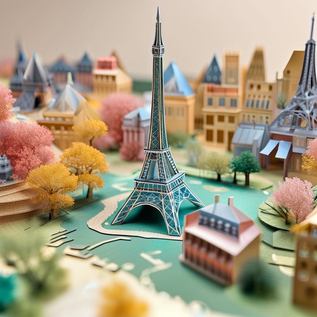 Origami Paris Eiffel Tower - AI Generated Artwork - NightCafe Creator