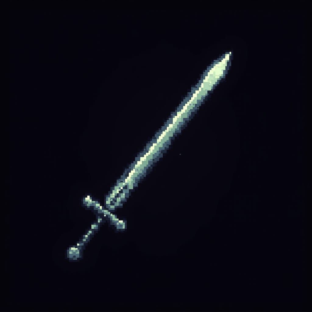 8-bit Diamond Sword Pixel Art on Black - AI Art