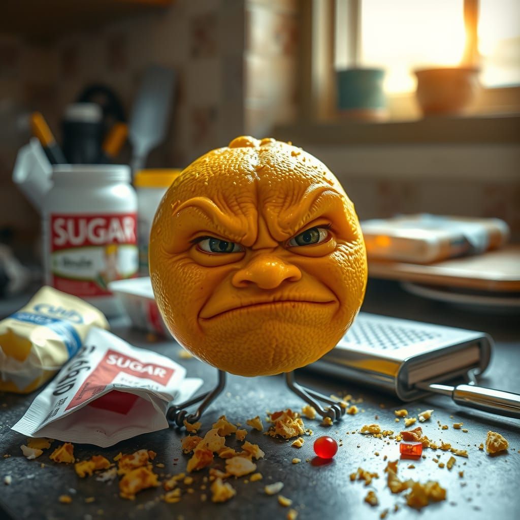 Mischievous Angry Lemon - Whimsical Lemon Portrait in a Coz...
