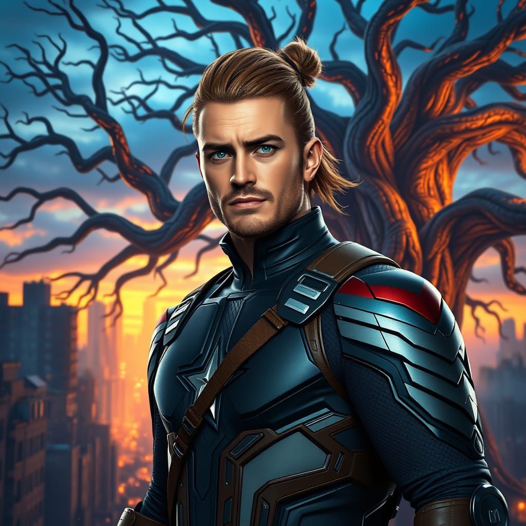 Rugged Hero in High-Tech Suit Stands Against Dysto... - AI Art