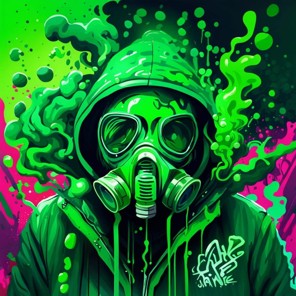 Green Space Junkie in green hallucinogen smoke, graffiti art, splash ...