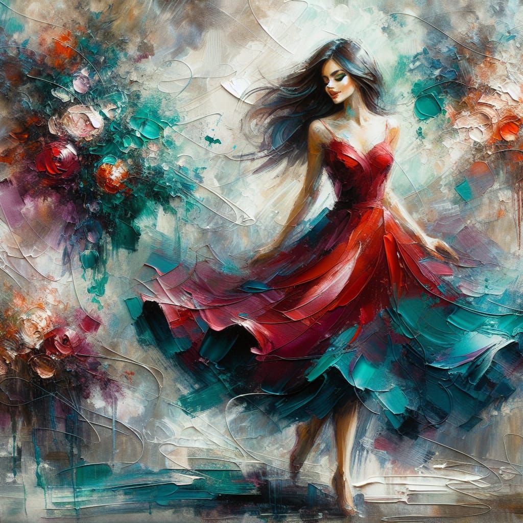 A textured, expressive watercolor painting of a gorgeous brunette woman ...