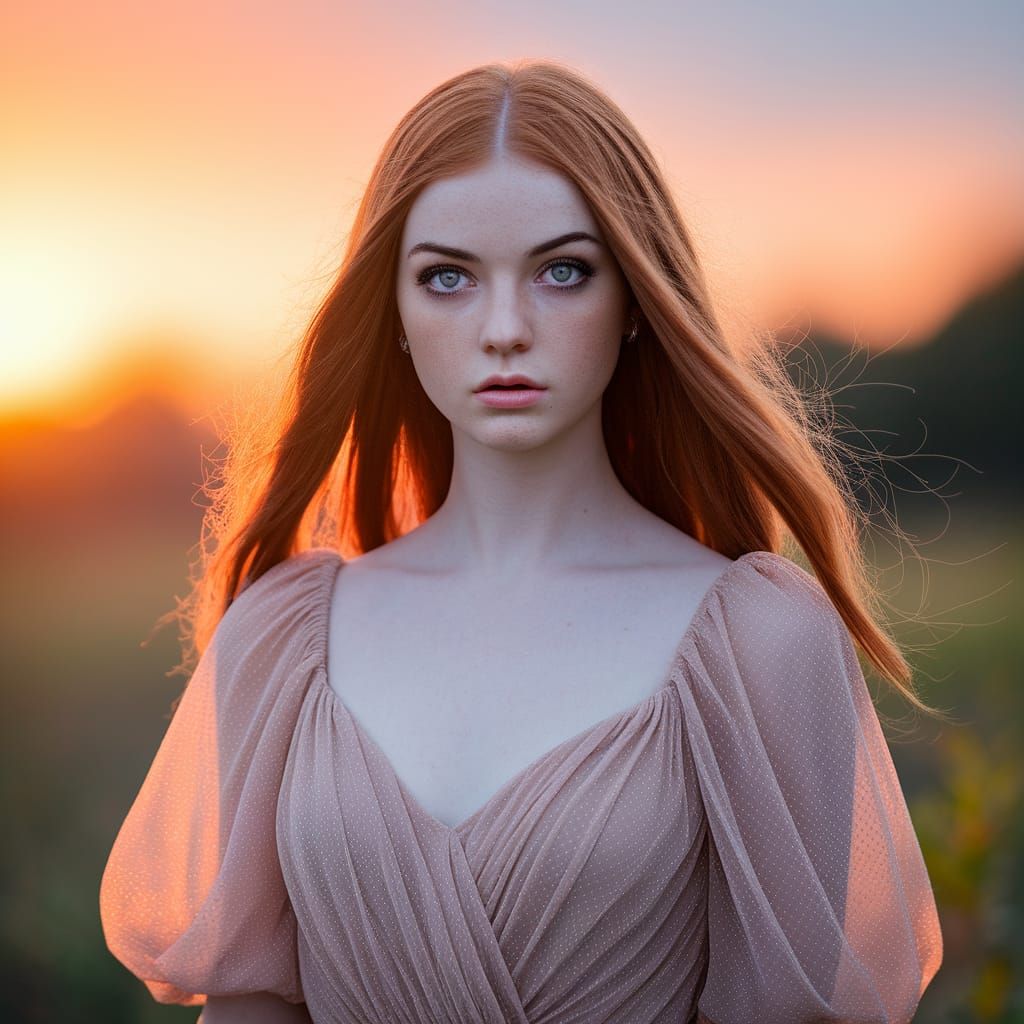 Ethereal Sunset Goddess in Vibrant Aesthetic - AI Art
