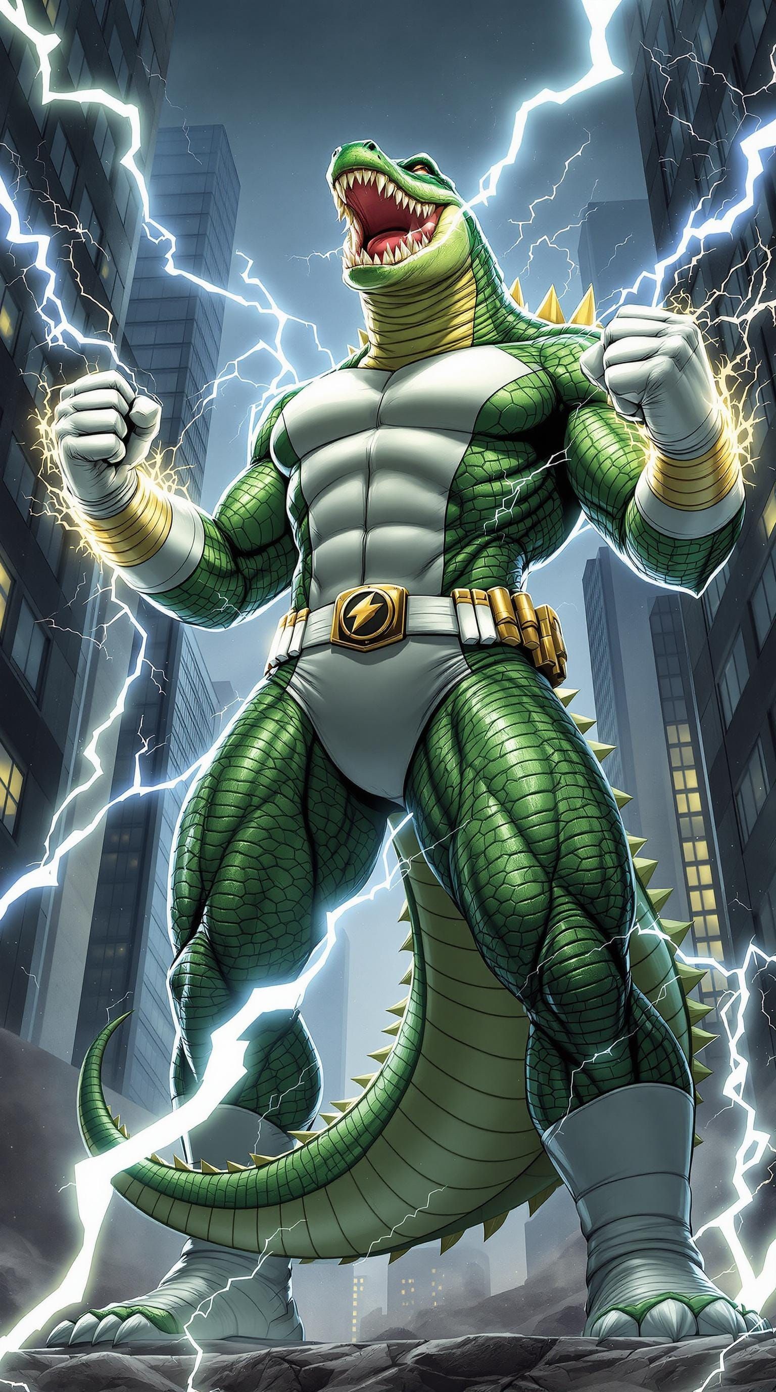 Green Croc Ranger Brims with Power - Cyberpunk Superhero Cro...