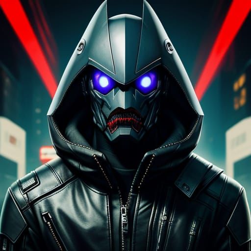 Cyberpunk Android Mask with Shark Teeth - AI Art