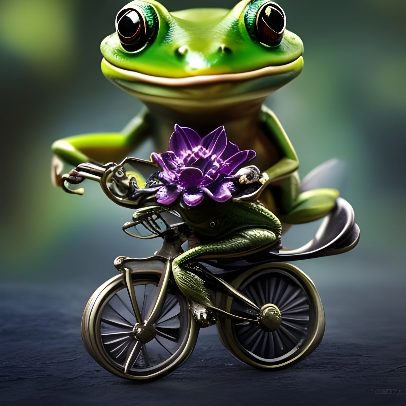 Frog riding a bicycle. Anthropomorphic cute cyberpunk synth wave frog ...