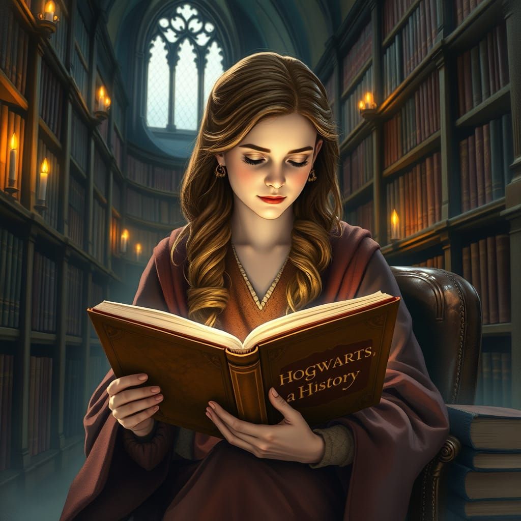 Hermione reading "Hogwarts, a History"