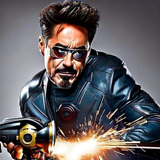 Tony stark brushing his teeth with an angle grinder making sparks - AI ...