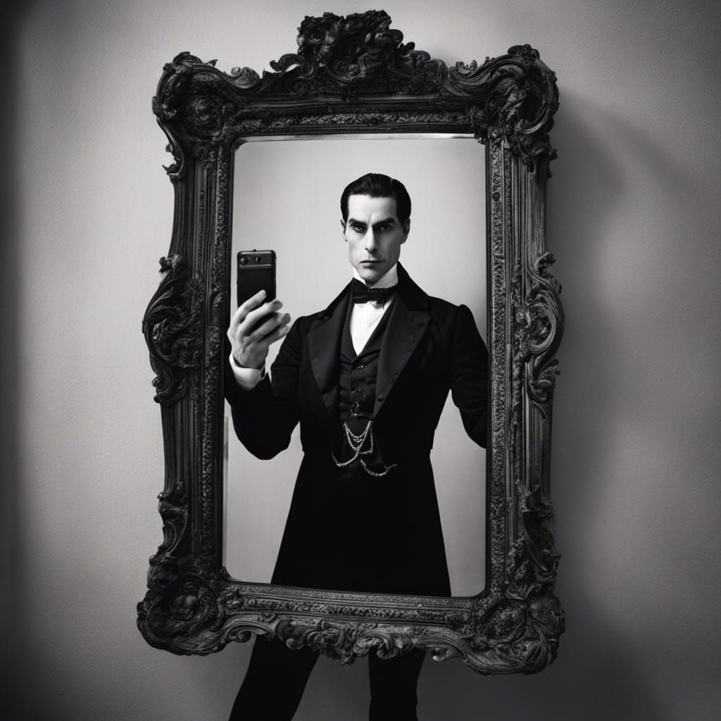 Dracula improvising a mirror selfie because he has no reflection - AI ...
