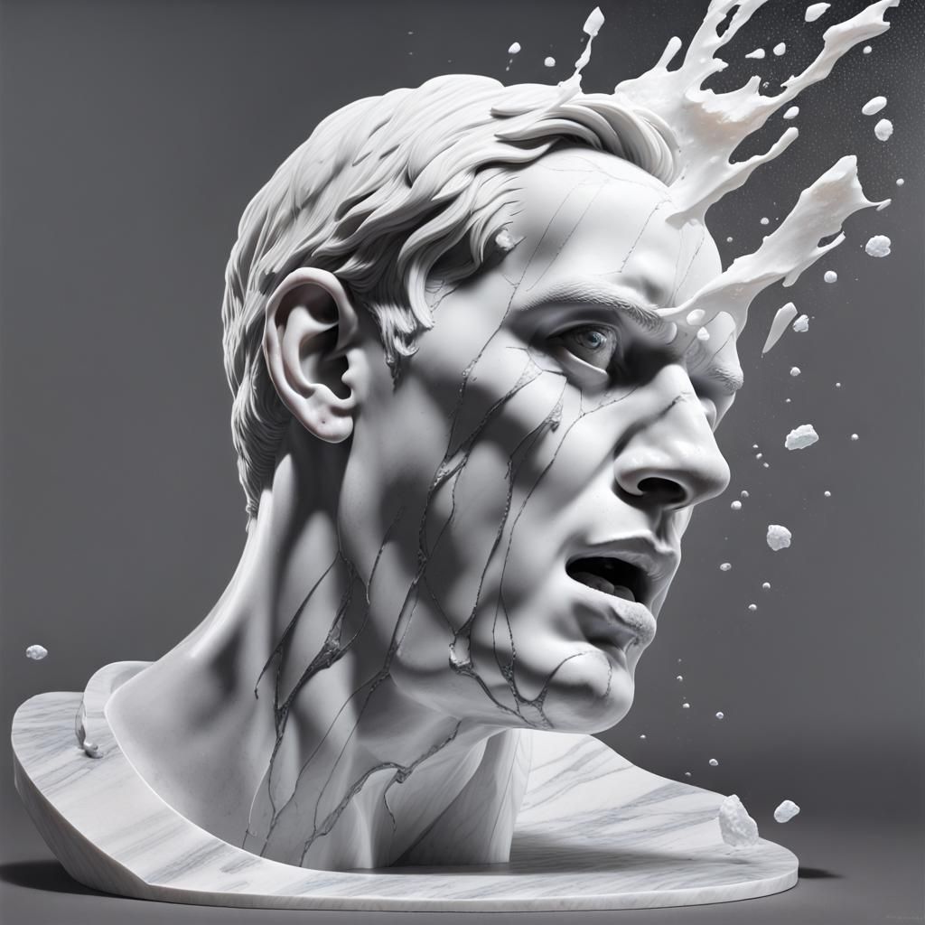 head carrara marble man disintegrating_into pieces frozen_image gray ...