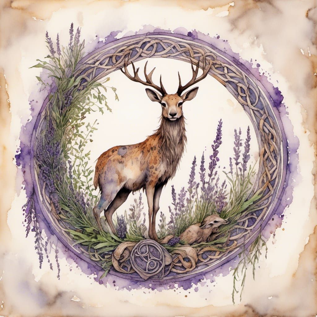 Celtic stag with lavender and rosemary - AI Generated Artwork ...