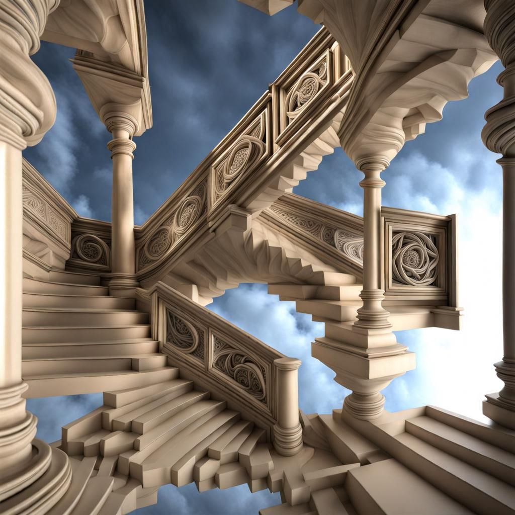 3D Infinite Trompe-l'oeil illusion of staircase by M. C. Escher, Smooth ...